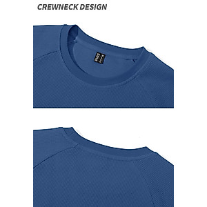 TACVASEN Mens Shirts Crew Neck Sweatshirt for Mens Fashion Pullover Cotton Long Sleeve Soft Lightweight Casual Waffle Knit Crewneck Sweatshirts Blue Grey 2XL