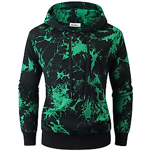 KLIEGOU Mens Tie-Dye Pullover Hooded Sweatshirt (Grass green, Large)