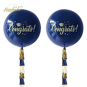NICROLANDEE 2023 Graduation Navy Blue Party Decorations - 36 Inch Giant Round Balloons with Paper Tassels Garland for Graduation Party, Congrats Grad Party, Photo Prop Backdrop