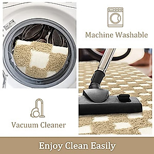 Lahome Checkered Boho Rug for Bedroom, 3x5 Entry Rug Washable Cotton Area Rug Indoor Bath Door Mats with Tassels, Farmhouse Kitchen Rugs Non-Shedding Cotton Area Rug for Entryway Dorm, Khaki