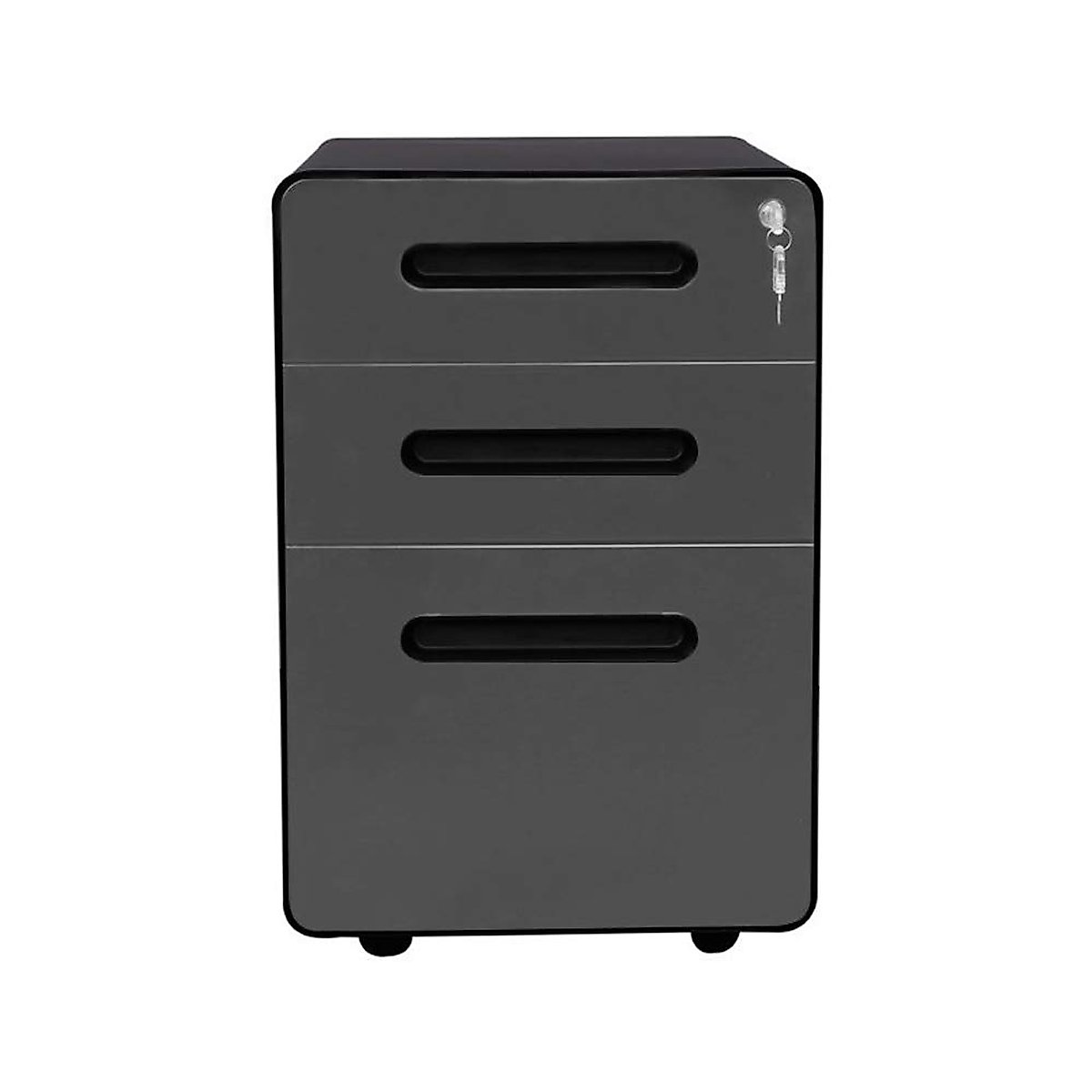 ApexDesk 3-Drawer Vertical Metal Mobile File Cabinet with Locking Keys - Charcoal Panel/Black Body