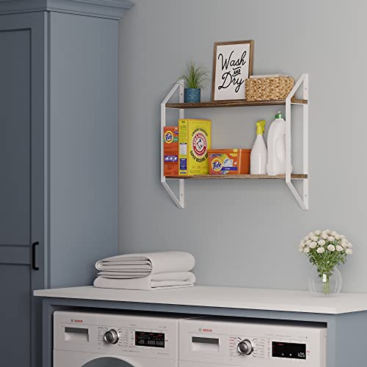 Wallniture Ponza 2-Tier 24" Floating Shelf for Wall Storage Bathroom Shelves Over Toilet, Kitchen Organization, Kids Room Bookshelves, Living Room Decor Burnt Finish