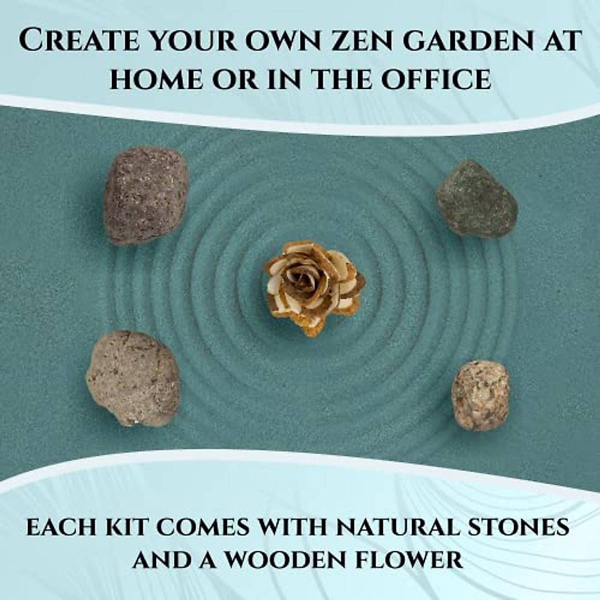 Desktop Tranquility Large Japanese Zen Garden Kit for Home or Office Desk | Office Decor Zen Garden Kit Improves Meditation | Includes Sand Tray, Bamboo Tools, Rocks, and Wooden Flower | 11" x 7.5"