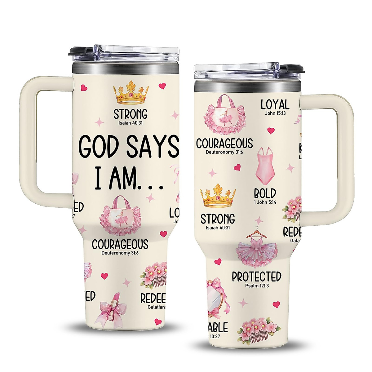 NIAXAUYT Christian Dance Gift, 40 Oz God Says I Am Dancer Tumbler With Handle, Christian Gifts for Girls/Women, Inspirational Religious Birthday Gifts for Dancer Bible Verse Cup, Ballet Dance Gifts