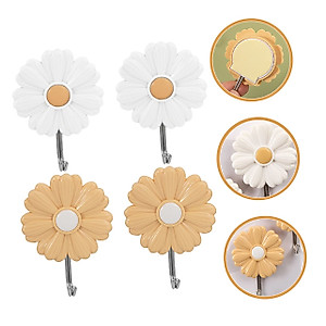 OKUMEYR 4Pcs Strongly Adhesive Decorative Daisy Wall Hooks Punch Clothes Hat and Towel Hanger Cute Adhesive Hooks for Home Decor and Organization