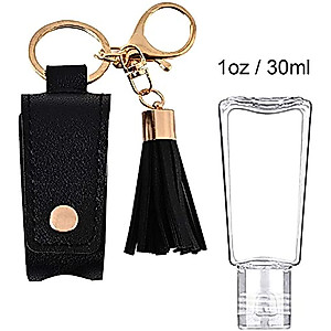 Milcraft Portable Empty Travel Bottle Keychain Hand Sanitizer Bottle Holder 3 Pack 1oz / 30ml Small Squeeze Bottle Refillable Containers for Toiletry Shampoo Lotion Soap (Black+Grey+Khaki)