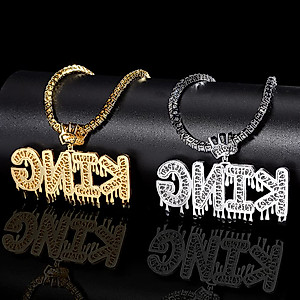 Waterdorp 18K Gold Plated Letter Chain DIY Full CZ Bubble Letter Necklace for Men Women Personalized Customized Name 2-7 Pcs Bling Initial Pendant with Crown, with Rope Chain or Tennis Chain Memorable Novelty Gifts