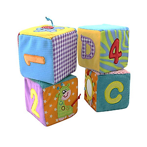 ORAPOH My First Baby Soft Rattle Blocks Infant Early Education Toys, Velvet Cloth Foam Grab and Stack Building Blocks Toy with Safety Mirror for 0-36 Month