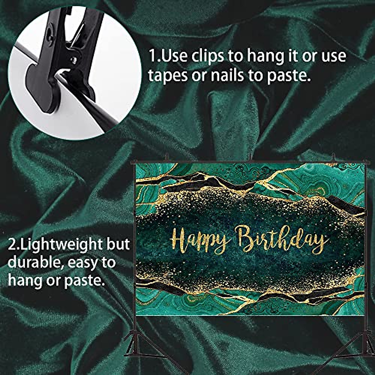 Crefelimas Emerald Green Happy Birthday Backdrop Green and Gold Birthday Party Decorations Turquoise Abstract Marble Fluid Men Women Birthday Background Props……