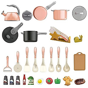 Zero Zoo 33Pcs Kids Kitchen Toy Accessories, Toddler Pretend Cooking Playset with Play Pots, Pans, Utensils, Cookware, Learning Gift for Girls Boys (Pink)