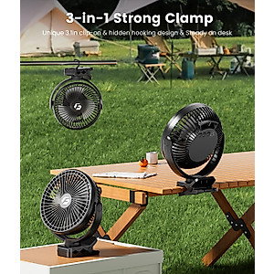Korbot 8-inch Clip on Fan - 12000mAh Portable Fan Battery Rechargeable with 3 Speeds and Strong Airflow, USB Fan Small Desk Fan Personal Quiet Fan for Office Stroller Bedroom and Camping.
