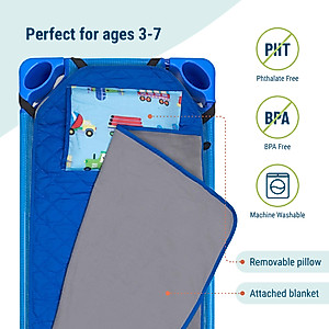 Wildkin 12 Inch Kids Backpack with Modern Nap Mat (Trains, Planes & Trucks)