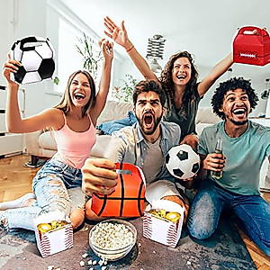 Nezyo 24 Pack Sports Themed Birthday Party Supplies Football Treat Boxes Soccer Party Favors Sports Candy Bags Baseball Basketball Gift Boxes with Handle for Baby Shower Party Supplies Decorations