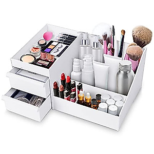 Peachic White Makeup Organizer With Drawers – Countertop Organizer for Cosmetics – Vanity Storage for Skincare, Lashes, Brushes, Nail Polish, Lotions, Lipstick, Makeup