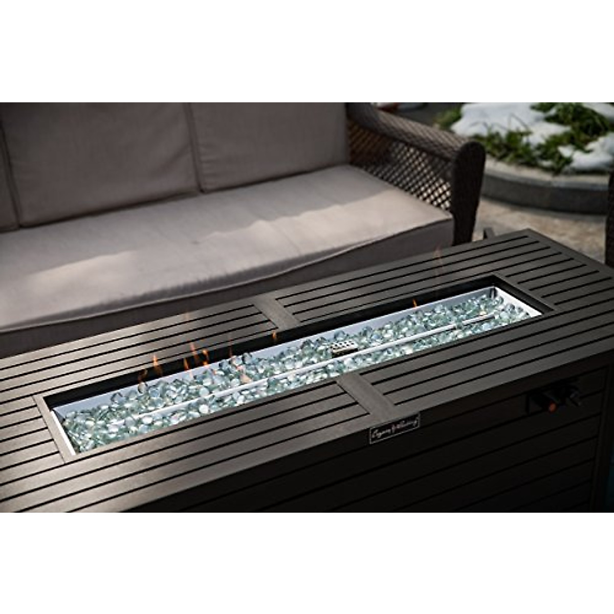 Legacy Heating 57 Inch Propane Fire Pit Table, 50000BTU Outdoor Gas Fire Pit, 2 in 1 Rectangular Firepit Extruded Aluminum w/ Lid, Glass Beads, ETL Certified for Gatherings on Garden Backyard, Mocha.