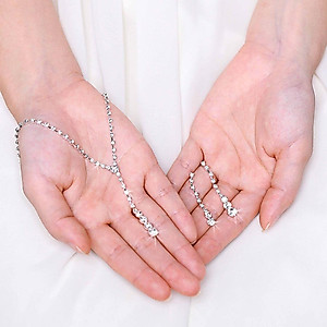 Yean Silver Bridal Jewelry Set Rhinestone Wedding Necklace and Earring Set Prom Jewelry for Women and Bride (Silver)