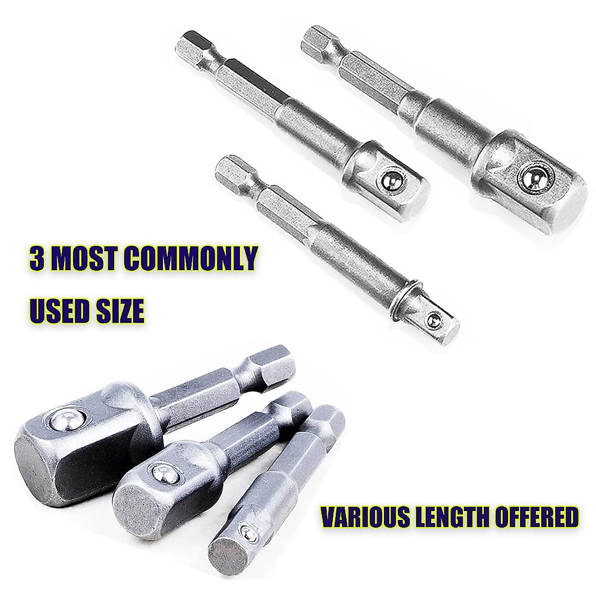 Impact Driver Bit Socket Adapter Set 6PCS Drill Bit Extension Set-1/4” 3/8” 1/2” Hex Shank Impact Socket Adapter Holder 50-73MM Drill Bit Attachments, Drill Tool Accessories-Gray