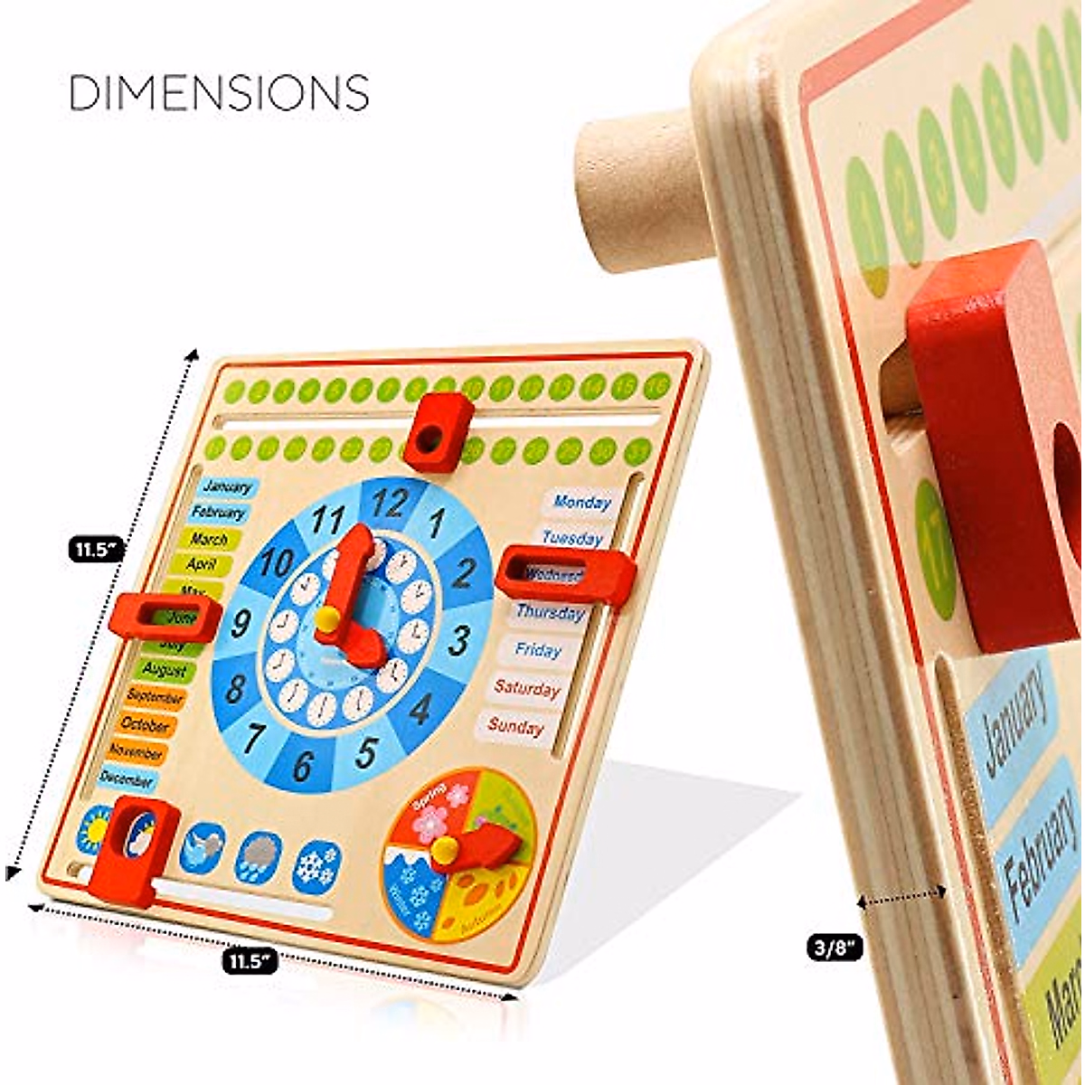 Pidoko Kids Montessori Toys for Toddlers 3 Years - 4 Year Old Learning Materials for Preschool - All About Today Board - Wooden Calendar and Learning Clock - Educational Gifts for Boys and Girls