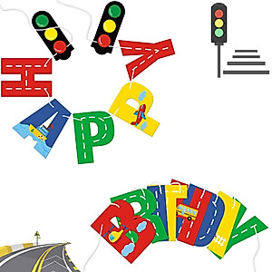 Faisichocalato Transportation Happy Birthday Banner Car Bus Train Plane Ship Helicopter Traffic Light Photo Props Garland for Kids Transportation Theme Birthday Party Decorations Baby Shower Supplies