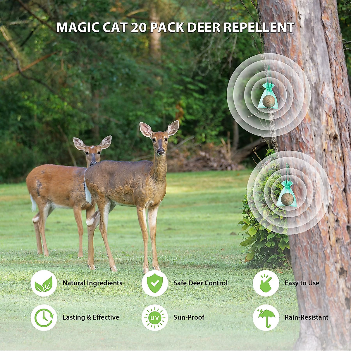 MAGIC CAT Deer Repellent Outdoor, 20 Pack Natural Peppermint Oil Deer and Rabbit Away Repellent for Plants Pet Family Safe, Deer Deterrent for Garden Yard Lawn Tree Protection