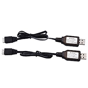 Blomiky 2 Pack 7.4V 1A USB Charger Cable with XH-3P Plug for 7.4V 2S Lipo Battery with XH-3P Connector / 7.4V 1A USB XH-3P 2