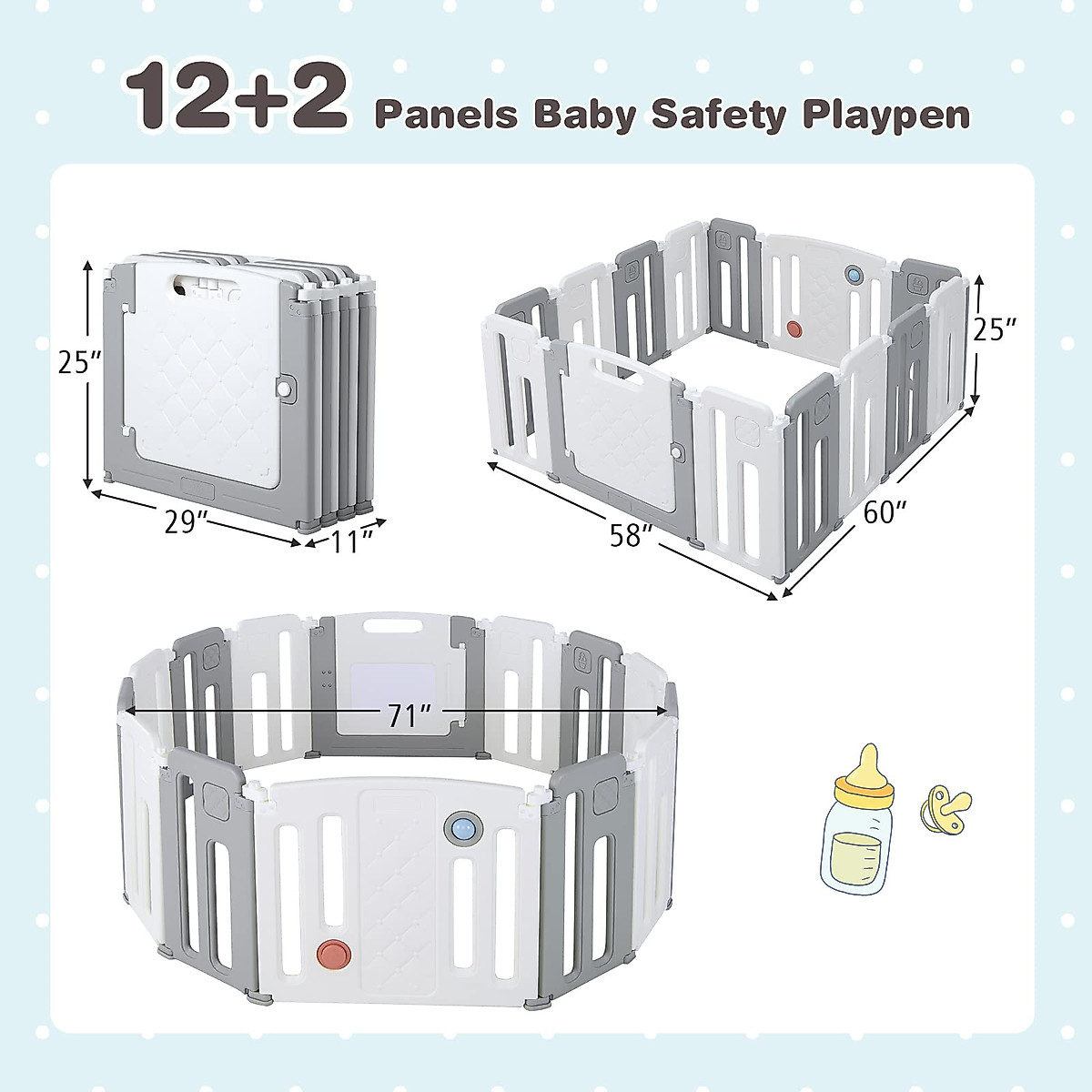 Costzon Baby Playpen, 14-Panel Extra Large Playpen for Babies and Toddlers, Foldable Activity Play Center with Safety Gate, Whiteboard, Indoor and Outdoor Baby Fence NO Gaps for Boys Girls