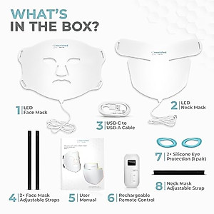 Nourished Bodynskin LED Light Therapy Face & Neck Mask - Facial Skin Care Device - 7 Colors Red & Blue - Rejuvenation, Anti-aging Product for Wrinkles