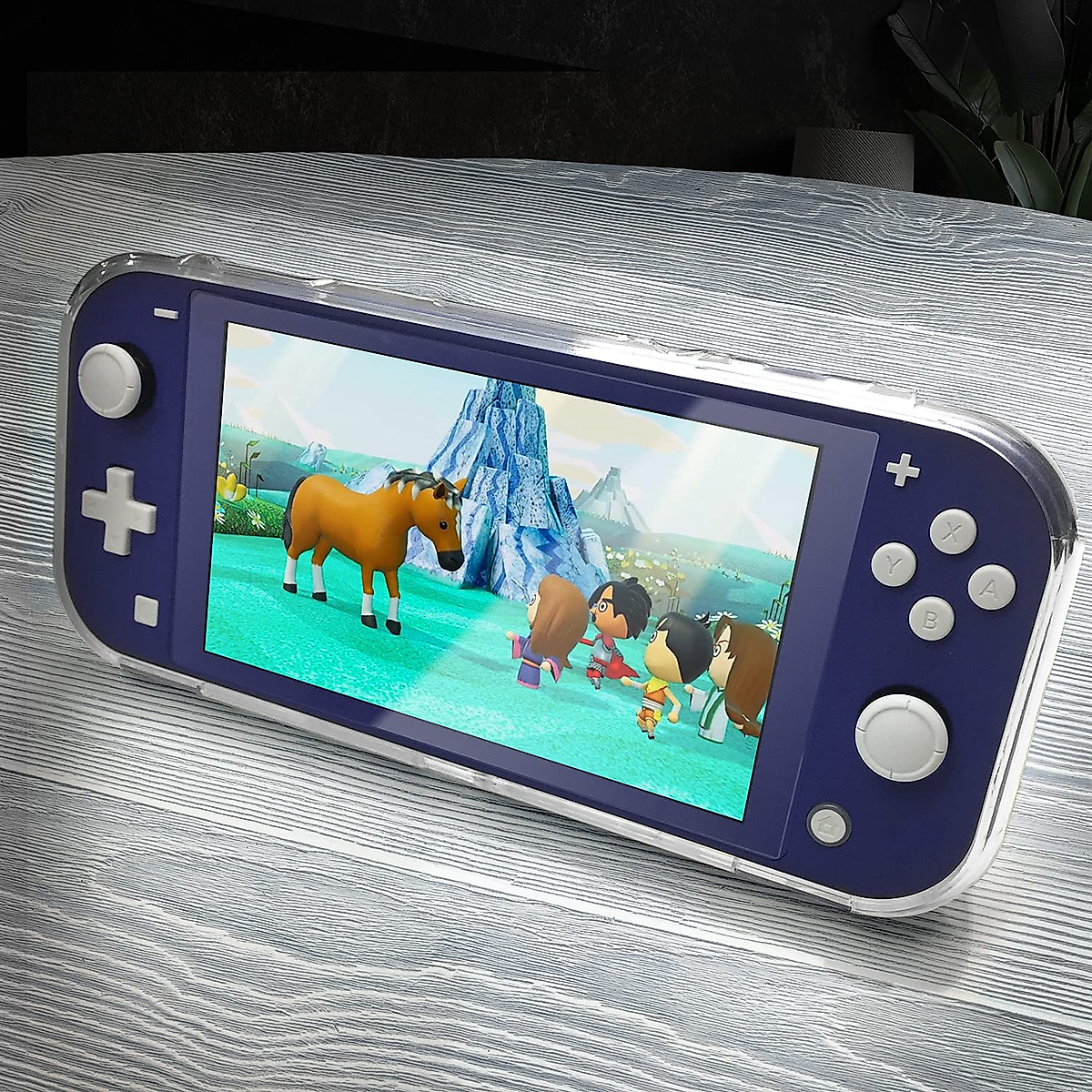 Orzly Protective Case for Switch lite, Clear Rugged Grip case with Kickstand Shock Absorption for Blue Turquoise Yellow Coral Grey - Hand Grip Transparent Edition with with Thumb Grips Included