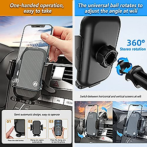 NHHC Car Phone Holder Mount,Dashboard/Windshield/Air Vent Cell Phone Holder,Anti-Shake Handsfree 360°Rotatable and Retractable Car Phone Holder,Compatible iPhone 14 13 12 Pro Max/All Smart Phones