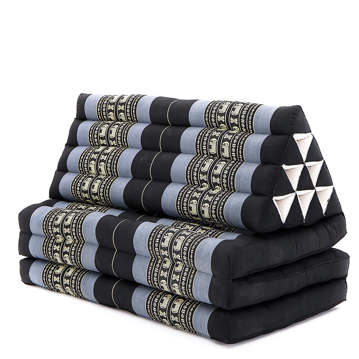 Leewadee Comfortable Japanese Floor Mattress - Thai Floor Bed with Triangle Cushion - Futon Mattress - XL Extra Wide Thai Massage Mat, 67 x 31 inches, Blue, Kapok Filling