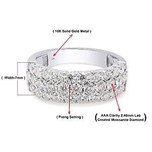SAVEARTH DIAMONDS 1 1/2 cttw Round Cut Lab Created Moissanite Diamond 3-Row Half Eternity Anniversary Band Ring In 10K Solid White Gold (VVS1 Clarity, 1.50 Cttw)-7.5
