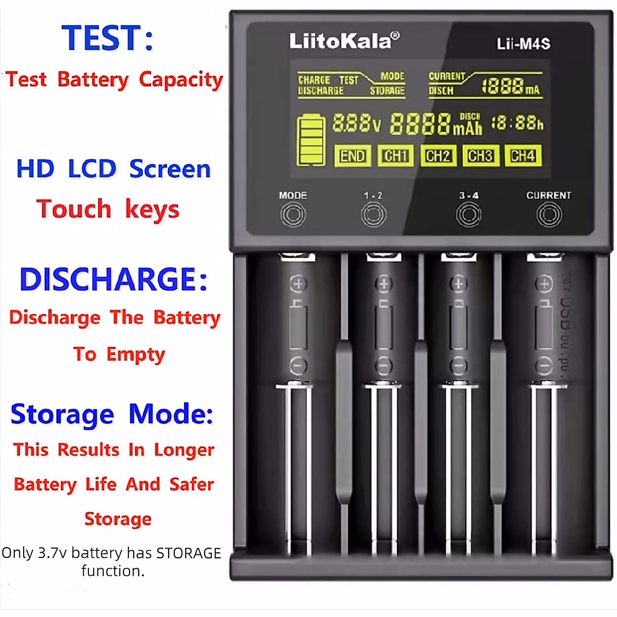 LiitoKala Lii-M4S 18650 Battery Charger Smart Universal Charger LCD Display for 26700 18650 26650 21700 AA Touch Button LCD Display Test The Battery Capacity