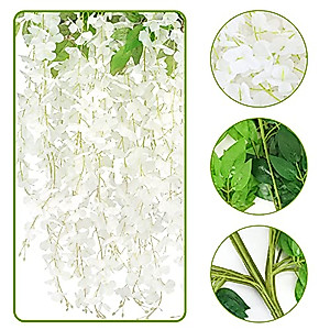 CEWOR 18 Pack Wisteria Hanging Flowers 3.7 Feet Artificial Flowers Fake Wisteria Vine Hanging Garland Silk Flowers String for Wedding Party Home Greenery Wall Decor (White)