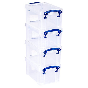 Really Useful Plastic Storage Box 0.7 Litre Clear (Pack of 4)