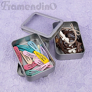 Framendino, 12 Pack Metal Rectangular Storage Organizer Tins with Clear Window Hinged Lids Silver