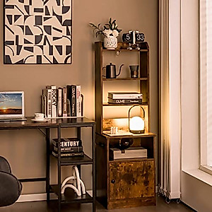 LOKO Nightstand with Charging Station, 55" Tall Bedside Table with Adjustable Shelves, Multifunctional End Table Bookcase with Open Storage Shelves, Modern Night Stand with Charger (Rustic Brown)