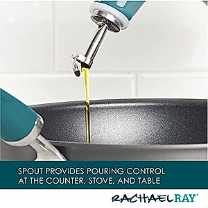 Rachael Ray 48467 Ceramic EVOO Oil and Vinegar Dispensing Bottle with Spout, 24 Ounce - Agave Blue