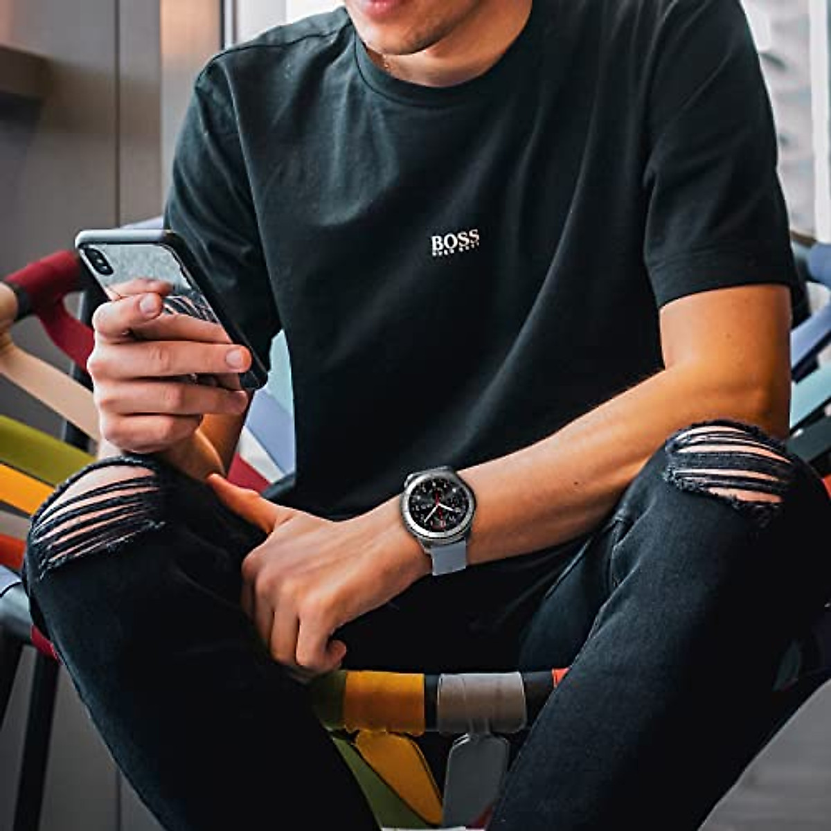 Silicone Band for Fossil Men's Gen 6/5E 44mm/Gen 5 Carlyle/Garrett/Women's Julianna Smart Watch, 22mm Adjustable Soft Silicone Sport Strap Replacement Band for Women Men (Blue Gray)