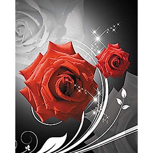 Unframed Modern Art Black and White Wall Romantic Red Rose Flower Poster Art Painting Set of 3 (“ 8x10”Canvas Picture) Girl Bedroom Spa Bathroom Art Prints Living Bedroom Corridor Kitchen Home Decor