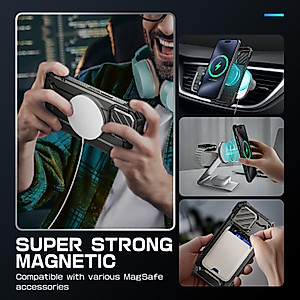 SUPCASE for iPhone 15 Pro Max Case with Camera Cover & Stand (UBMag XT) [Compatible with MagSafe] [Built-in Kickstand] [Military-Grade Protection] Heavy Duty Rugged Magnetic Phone Case 6.7", Black