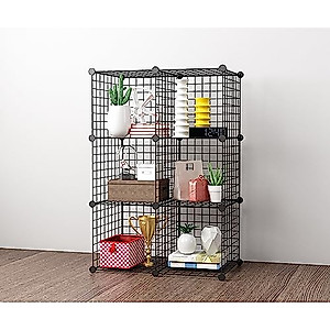 BASTUO Wire Cube Storage Cabinet, 6 Cubes DIY Metal Organizer, Stackable Bookcase Shelf Modular Cube Organizer Rack, Wardrobe Closet for Livingroom, Bedroom, Office, Black