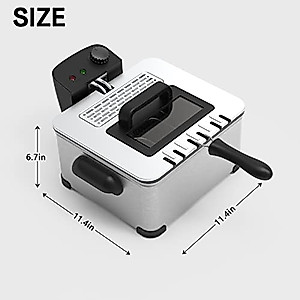 Eficentline 1700W 5 Liters/20 Cups Electric Deep Fryer with 3 Frying Basket, Adjustable Temperature, Lid with View Window, Polished Stainless Steel with 100Pcs 8Inch Fryer Paper, Perfect for Kitchen Chicken, Fry Fish, Chips and More