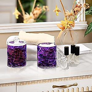 Coikll Spring Lilac Purple Floral 02 Qtip Holder with Lid 4PCS Apothecary Jars Storage Containers, Clear Plastic Canister for Cotton Swab,Floss Picks, Cosmetics