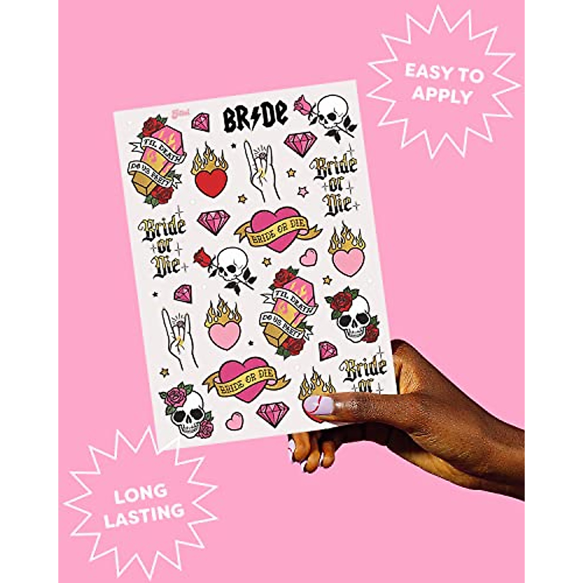 xo, Fetti Bride or Die Bachelorette Temporary Tattoos - 48 Foil Styles | Til Death Do Us Party Bach Decoration, Bridesmaid Favor, Bride to Be Gift + Bridal Shower Supplies