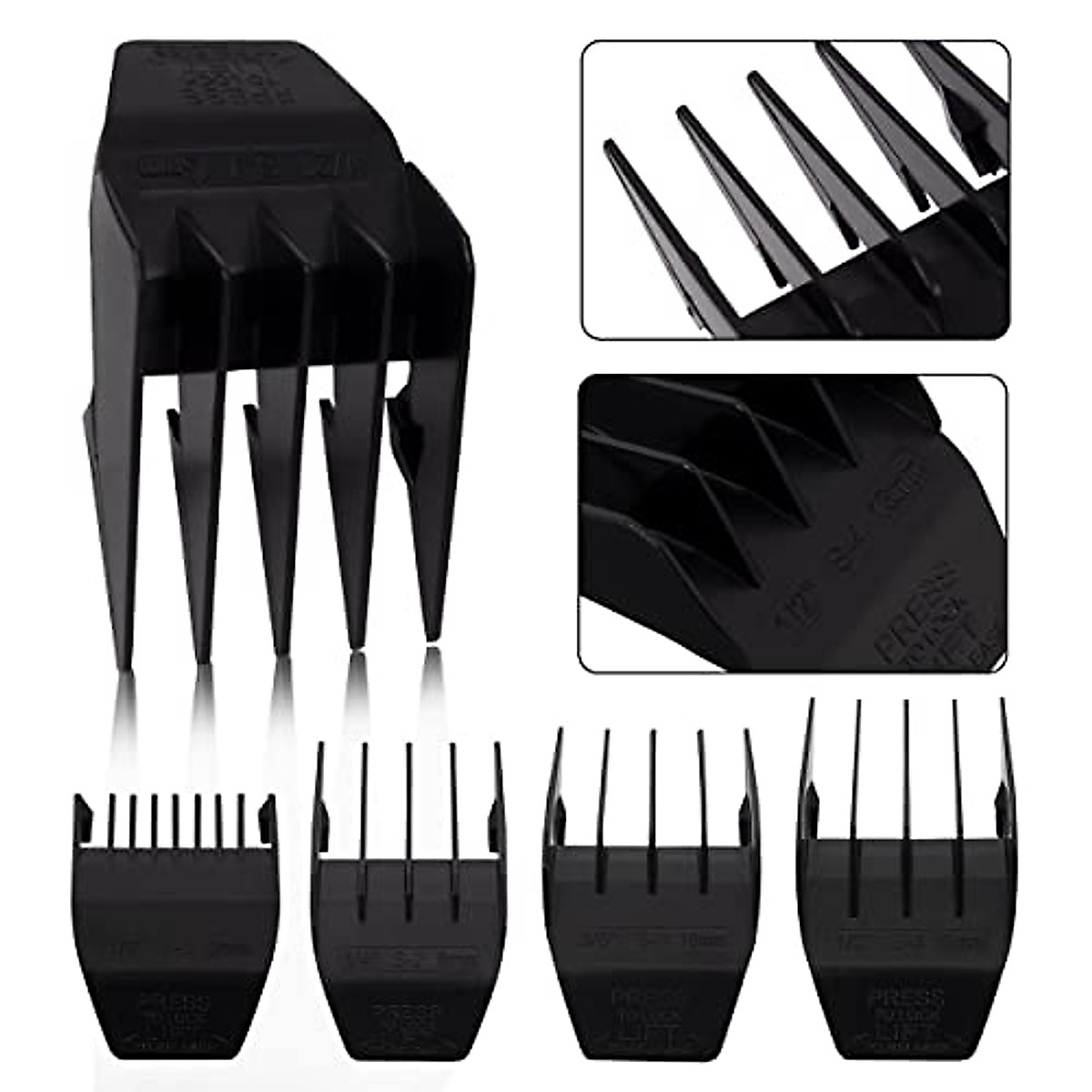 Professional Peanut Clipper Guards for Wahl Peanut – from 1/8 Inch to 1/2 Inch, Fits for Wahl Peanut, Black-4PCS