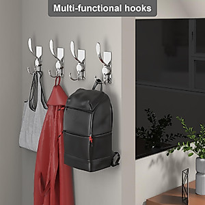 VINHOLD Metal Wall Mounted Towel Hooks, Self-Adhesive Coat Hooks with Tri Hooks for hanging towels, coats, hats, pans, Utility Hooks for bathrooms, bedrooms,kitchens(2 pack，glossy)