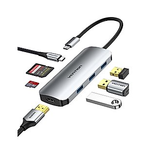 VENTION 7 in 1 USB C Docking Station, Type C Multiport Adapter with 4K HDMI 3 USB 3.0 Port 100W PD SD/TF Card Readers, Compatible with Laptop MacBook Air iPad Pro XPS Thunderbolt Hub