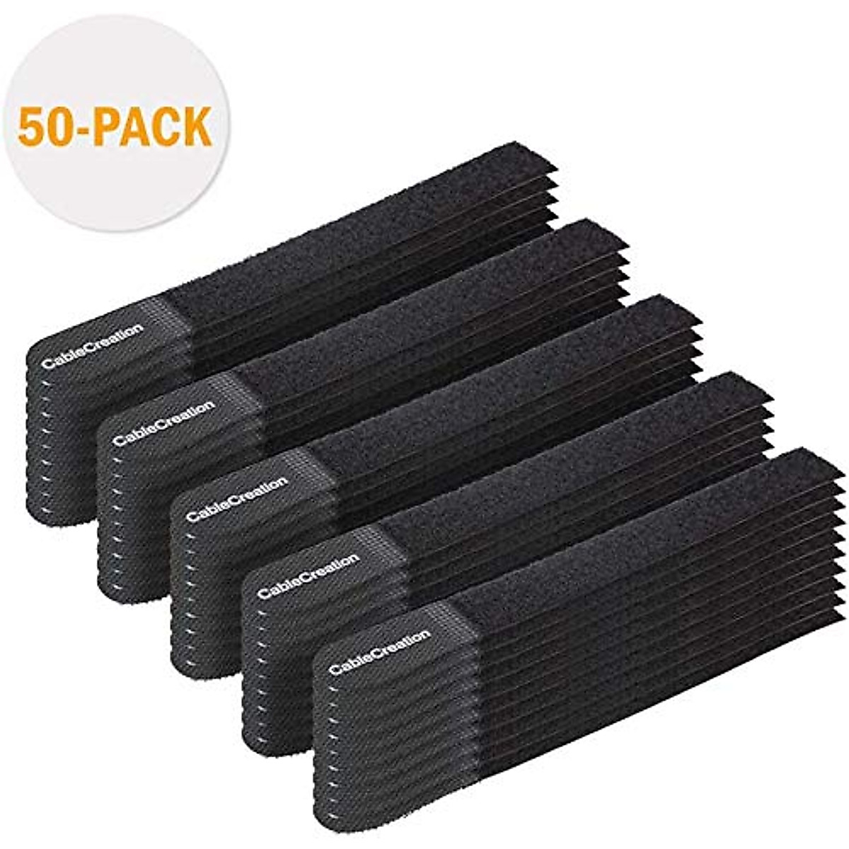 CableCreation Fastening Cable Ties Reusable, Premium 6-Inch Adjustable Cord Ties, Nylon Cable Management Straps Hook Loop Cord Organizer Wire Ties Reusable Black, 50PCS