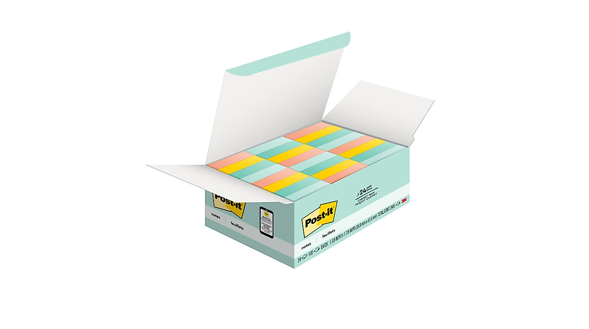 Post-it Notes 1.5x2 in Beachside Café Pastel Colors 24 Pads
