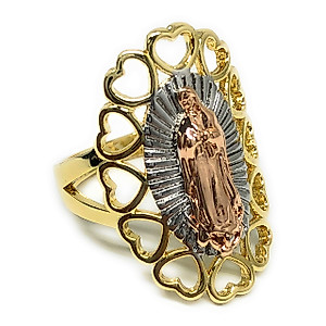 Fran & Co. Gold Plated Women's Tri-Color Virgin Mary Heart Ring Virgen de Guadalupe Anillo Corazon (8)
